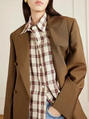 RÓHE Oversized Checked Linen Shirt - Brown