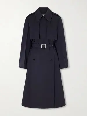 JIL SANDER Belted Wool Gabardine Trench Coat - Blue