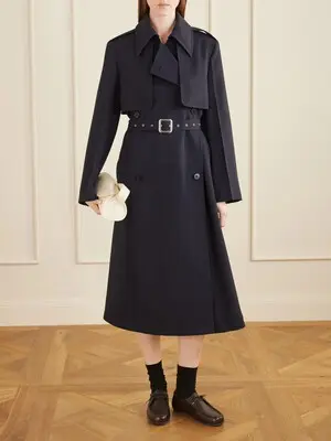 JIL SANDER Belted Wool Gabardine Trench Coat - Blue