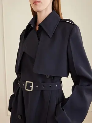 JIL SANDER Belted Wool Gabardine Trench Coat - Blue