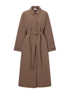 RÓHE Belted Checked Taffeta Trench Coat - Brown