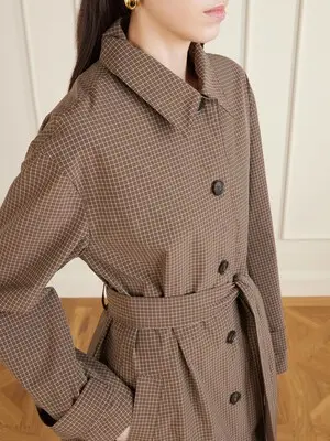 RÓHE Belted Checked Taffeta Trench Coat - Brown