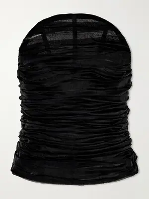 Balenciaga Ruched Silk-chiffon Bustier Top - Black