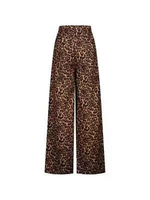 PARAMIDONNA Leopard Print Linen Trousers