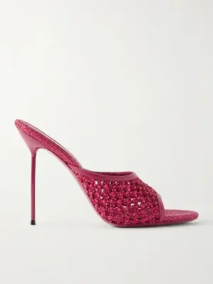 Paris Texas Lidia 105 Woven Straw And Leather Mules - Red