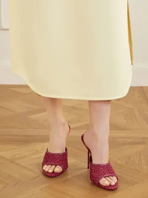 Paris Texas Lidia 105 Woven Straw And Leather Mules - Red