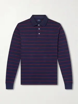 NOAH Striped Cotton-piqué Polo Shirt