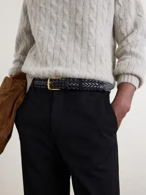 DRAKE'S 3.5cm Woven Leather Belt