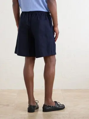 SAMAN AMEL Straight-leg Linen Drawstring Shorts - Blue