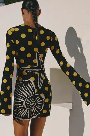 CALA DE LA CRUZ Maisha Long-sleeve Mini Dress - Black Pattern