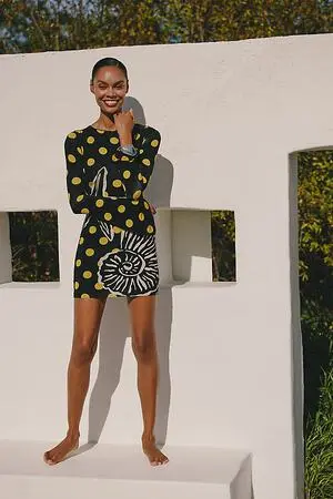 CALA DE LA CRUZ Maisha Long-sleeve Mini Dress - Black Pattern