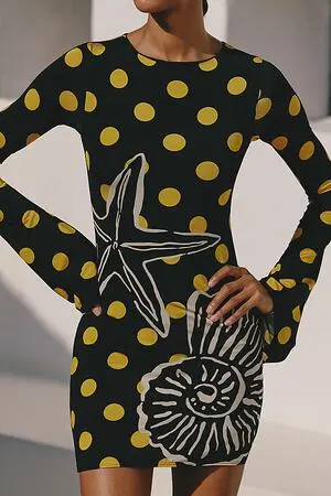 CALA DE LA CRUZ Maisha Long-sleeve Mini Dress - Black Pattern