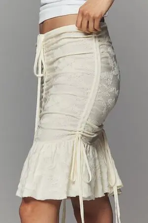MUSE ASSEMBLY Ruched Cotton Mini Skirt With Tiered Hem