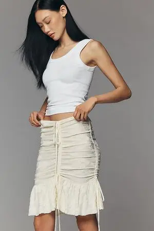 MUSE ASSEMBLY Ruched Cotton Mini Skirt With Tiered Hem