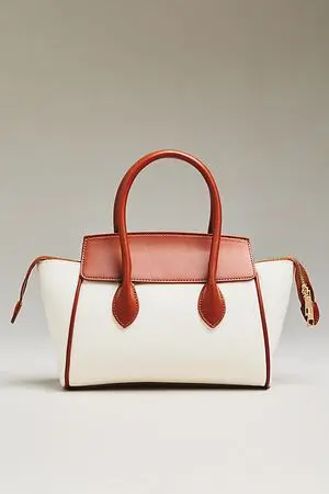 Anthropologie Canvas Foldover Satchel Tote Bag - Chocolate