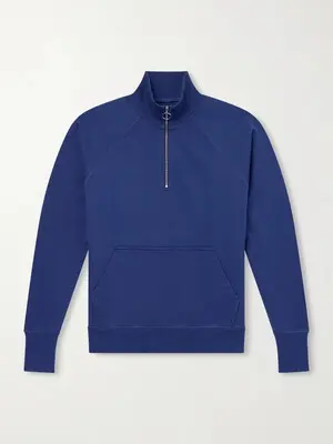 DRAKE'S Cotton-jersey Half-zip Sweater