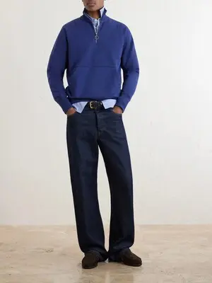 DRAKE'S Cotton-jersey Half-zip Sweater