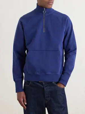 DRAKE'S Cotton-jersey Half-zip Sweater