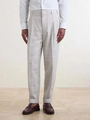 Brunello Cucinelli Pleated Checked Wool-blend Suit Trousers - Gray