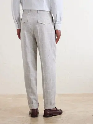 Brunello Cucinelli Pleated Checked Wool-blend Suit Trousers - Gray
