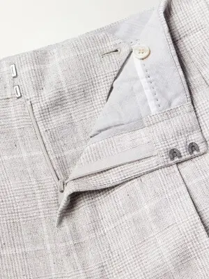 Brunello Cucinelli Pleated Checked Wool-blend Suit Trousers - Gray