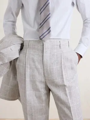 Brunello Cucinelli Pleated Checked Wool-blend Suit Trousers - Gray