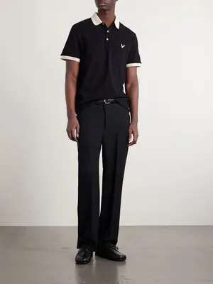 Valentino Garavani Vgold Cotton-piqué Polo Shirt - Black