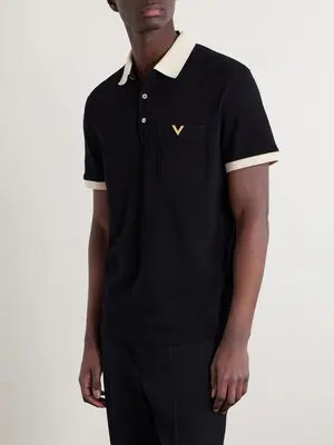 Valentino Garavani Vgold Cotton-piqué Polo Shirt - Black
