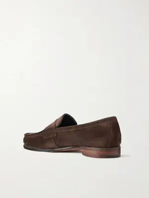 DRAKE'S Charles Suede Penny Loafers - Brown
