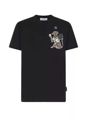 Philipp Plein Round Neck T-shirt Tennis Pet Patch - Black