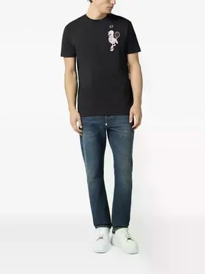 Philipp Plein Round Neck T-shirt Tennis Flamingo Patch - Black