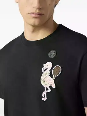 Philipp Plein Round Neck T-shirt Tennis Flamingo Patch - Black