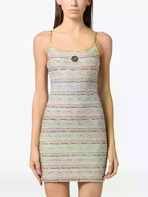 Philipp Plein Square Neck Mini Dress With Striped Logo Appliqu