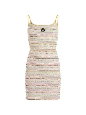 Philipp Plein Square Neck Mini Dress With Striped Logo Appliqu
