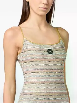 Philipp Plein Square Neck Mini Dress With Striped Logo Appliqu