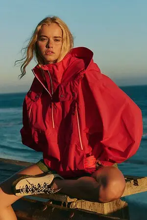 Free People Packable Waterproof Pullover Anorak - Grapefruit