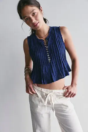 Free People Textured Pleated Cropped Tank - Cosmic