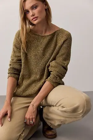 Free People Shoreline Softspun Knit Pullover - Warm Olive