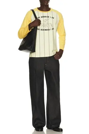 BODE Summertime Stripe Baseball Tee In Mustard