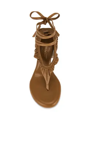 NORA LOZZA Ruched Leather Ankle Tie Sandals
