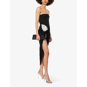 David Koma Crystal-embellished Asymmetric Wool-blend Midi Dress
