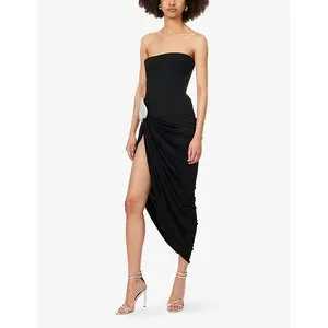 David Koma Crystal-embellished Asymmetric Wool-blend Midi Dress