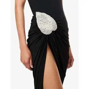 David Koma Crystal-embellished Asymmetric Wool-blend Midi Dress