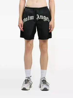 Palm Angels Curved Printed-logo Swim Shorts - Black