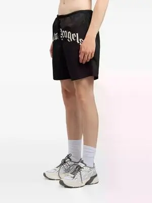 Palm Angels Curved Printed-logo Swim Shorts - Black