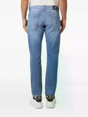 Philipp Plein Washed Denim Straight Leg Jeans - Blue