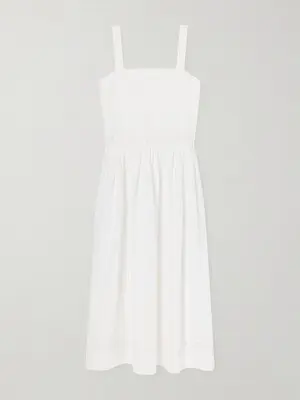 Loretta Caponi Antigua Lace-trimmed Embroidered Midi Dress - White