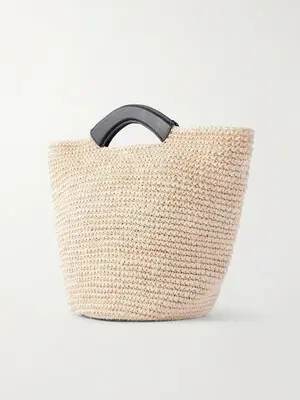 HUNTING SEASON Large Leather-trimmed Raffia Shopper Tote - Neutrals
