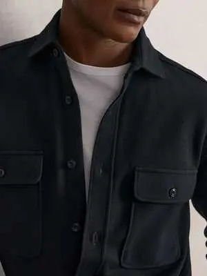 REISS Forsithe Textured Twin-pocket Overshirt Cotton-blend - Navy