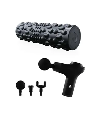 PURSONIC Deep Tissue Recovery Bundle 3-speed Percussion Massager + Flexipulse 5-speed Vibrating Foam Roller - Black